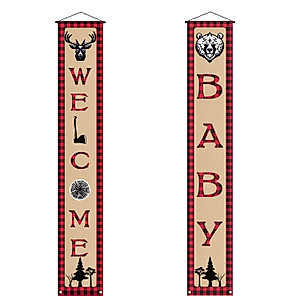 Lumberjack Baby Shower Decoration for Boy,Welcome Baby Banner,Christmas Winter Buffalo Check Plaid Baby Shower Gender Reveal Decoration