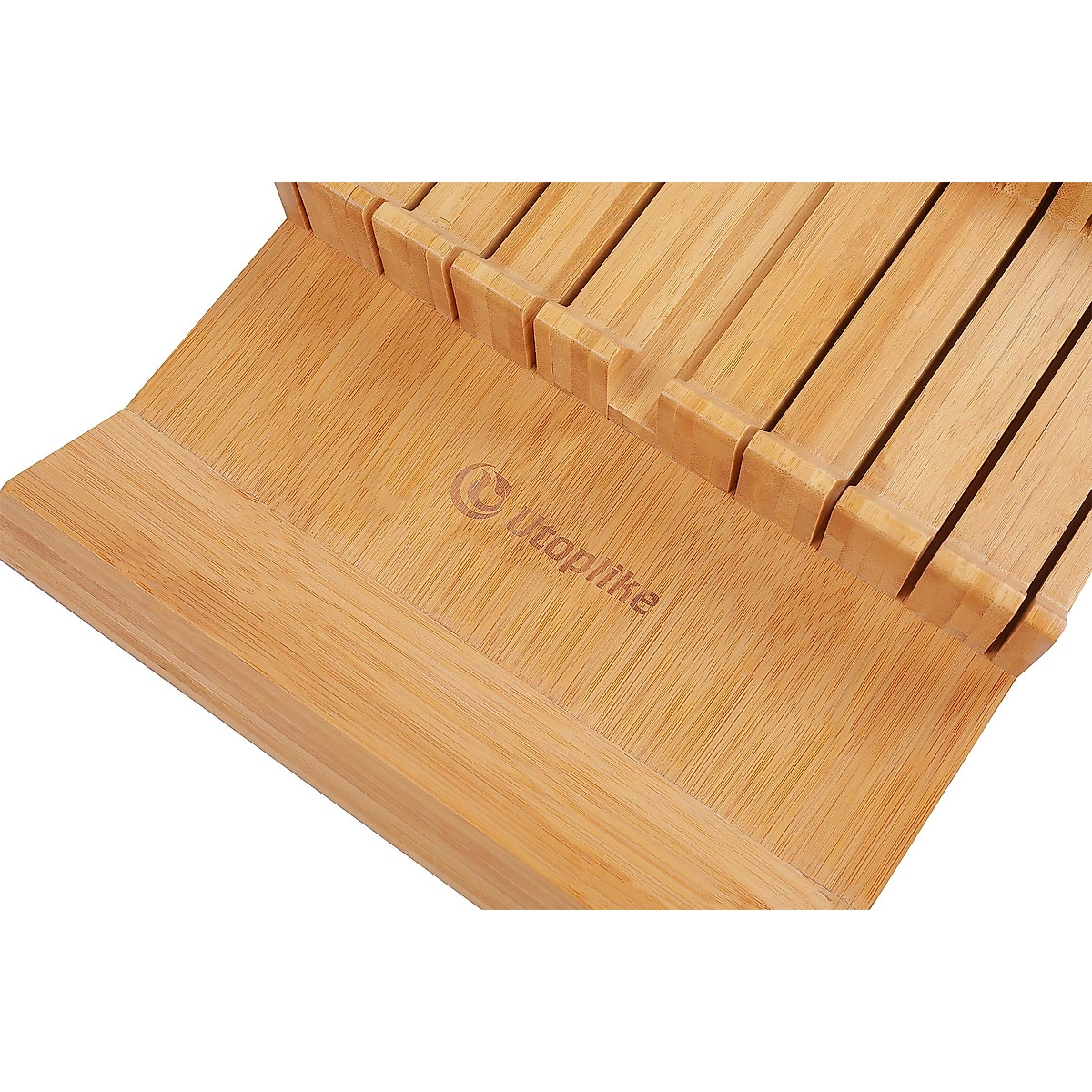 Utoplike In-drawer Knife Block Bamboo Kitchen Knife Drawer Organizer,Large handle Steak knife Holder without Knives, fit for 16 knives and 1 Sharpening Steel (16 Knife Organizer）