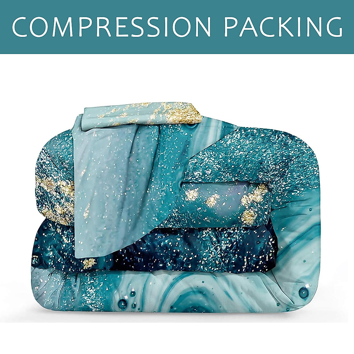 Bedbay Blue and Gold Marble Bedding Comforter Set Queen Size Teal Bedding Boys Girls Queen Duvet Set 3 Pcs Modern Marble Texture Quilt Set Bedroom Guest Room Decor Soft and Lightweight(Blue,Queen)