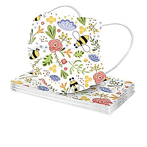 Hozxclle 50 PC Adult Summer Disposable Face_Masks Bee Floral Printed Print Face Bandanas Facecover Breathable 3 Ply Filter,Green