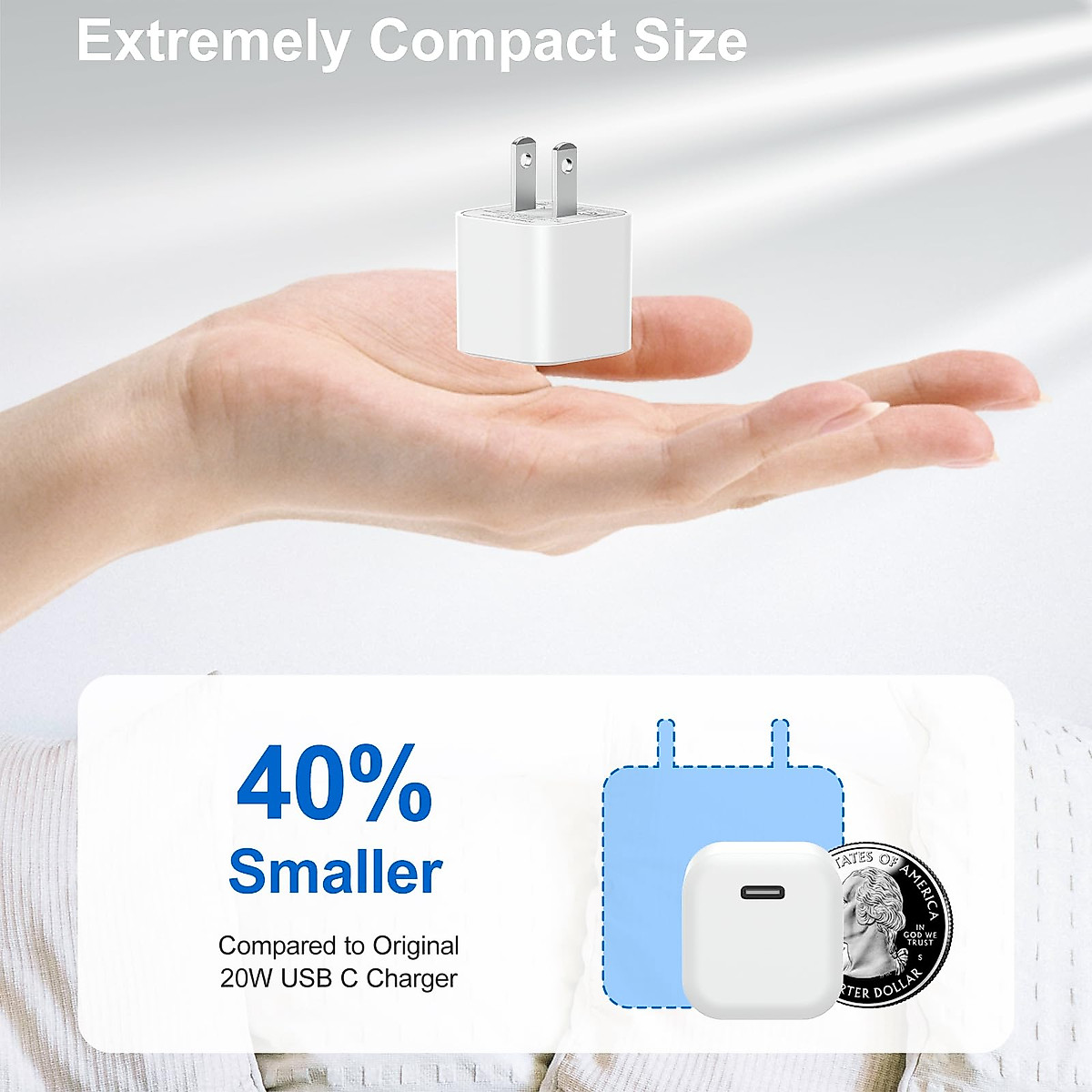 USB C Wall Charger Block, Agtray 2-Pack USB Type C Mini Phone Charger Cube Fast Charging Brick Travel Plug Power Adapter Box for Phone 15/14/13/12, Pad Air Mini Pro, Galaxy S23, Watch, Earbuds (White)