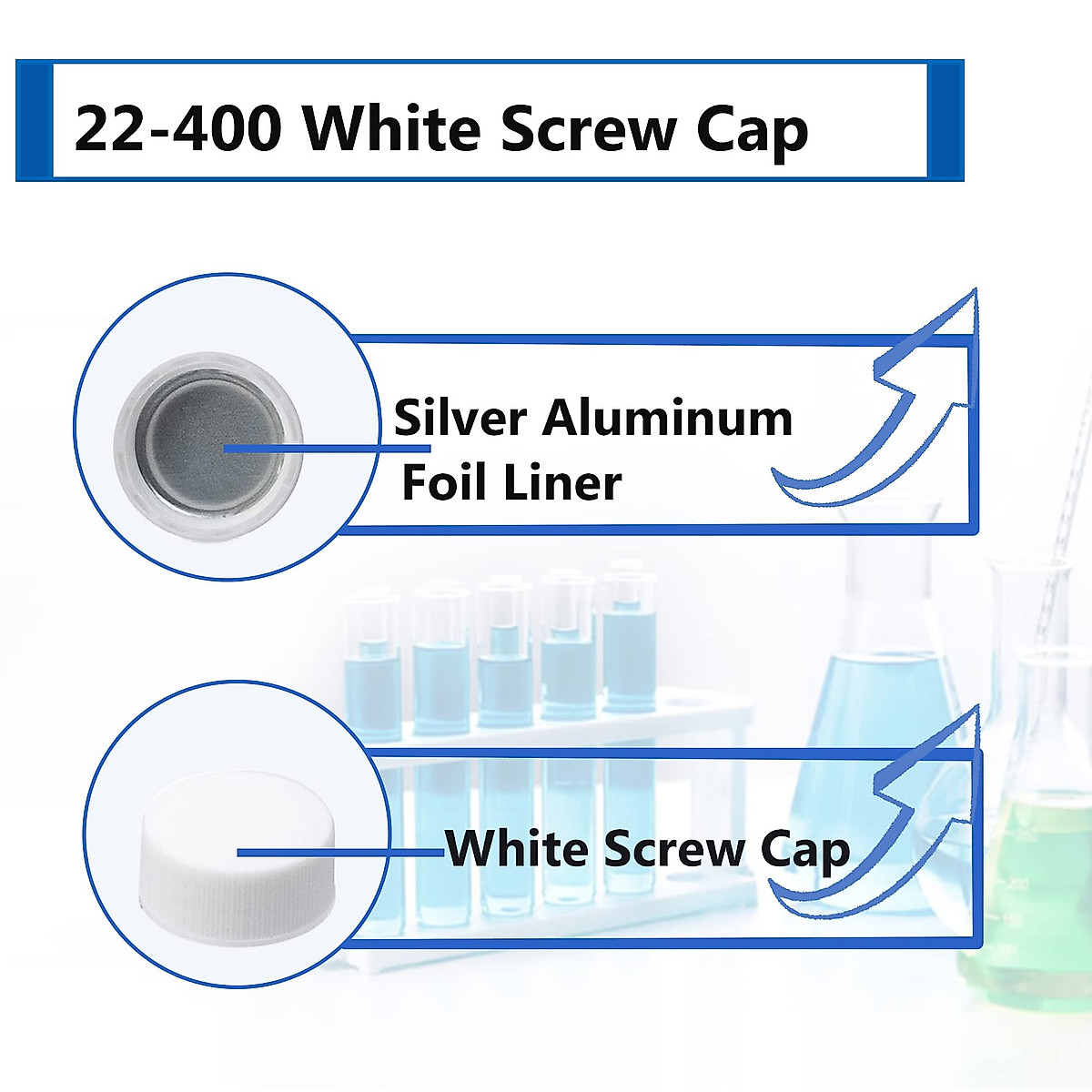 ALWSCI 20 ml Scintillation Vials Liquid Borosilicate Glass Sample Scintillation Counting Vials, 22-400 White Screw Cap, Silver Aluminum Foil Liner, Pack of 100
