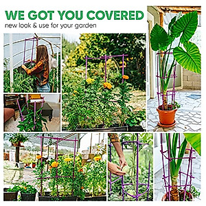 Large Tomato Cages for Garden - 48 Inches, 3-Pack Multifunctional Purple Tomato Plant Support for Vine, Vegetables, Fruits & Flowers with Adjustable Stake Arms - Non-Rusting with 20pcs Plant Clips
