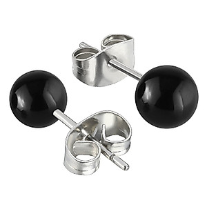 JewelrieShop Faux Pearl Earrings Hypoallergenic Stainless Steel Imitation Stud Pearl Earrings for Women - 5 Pairs (Black)