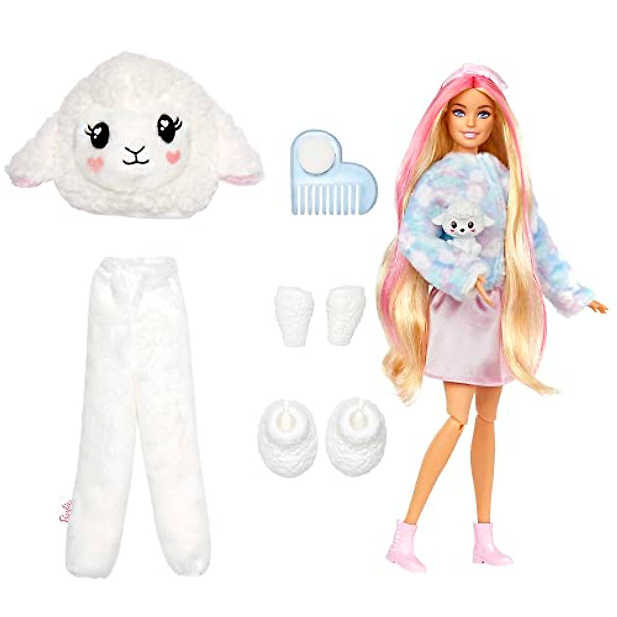 Barbie Cutie Reveal Doll with Blonde Hair & Lamb Costume, 10 Suprises Include Accessories & Mini Pet (Styles May Vary)