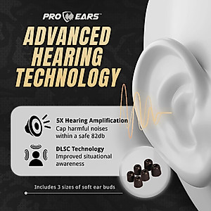 Pro Ears Stealth 28, Shooting Ear Protection, 28 dB, Situational Awareness, 18-Hour Battery Life, Noise Canceling Earbuds, Comfortable Behind-Ear Fit