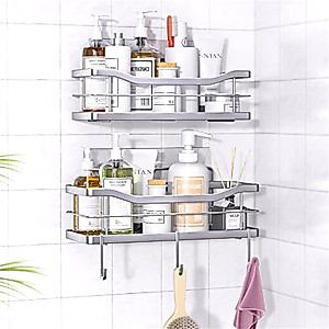 Silver Shower Caddy Rustproof Bathroom Shampoo Holder For Shower Wall Self Adhesive Shower Shelf For Inside Shower Organizer Suction