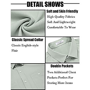 COOFANDY Men's Linen Shirts Casual Beach Button Down Short Sleeve Shirt Summer Light Green