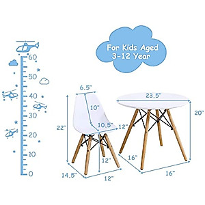 BETTARY Table and Chair Set, 3-Piece Kids Dining Learning Furniture Set, Kids Size Plastic Table and Chairs w/Beechwood Legs for Home Daycare Preschool, Play Table for Toddler Gifts, White (2 Chairs)