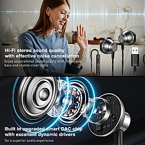 HGCXING USB Headset with Microphone for PC, 8.2FT Wired In-Ear Headphones, Noise Cancelling, Mute, Black, Gaming, Calling