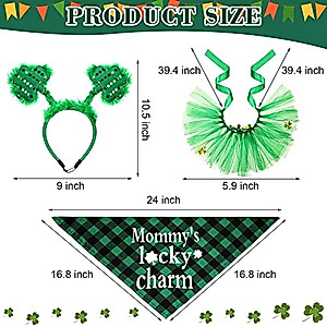 6 Pcs Dog St Patrick's Day Costume Pet Green Shamrock Headbands Dog Tutu Skirts and Buffalo Plaid Pet Bandanas Dog Dress Tutu Clover Headbands for St. Patrick's Day Pets Dogs Accessories Photo Props