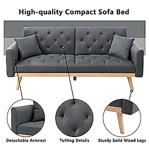 DKLGG Modern Futon Sofa Bed, Convertible Bed Folding Linen Fabric Sofa Bed Couch with Two Pillows, Adjustable Backrest Loveseat Couch Sofa, Sleeper Sofa Couch with Removable Armrests for Living Room