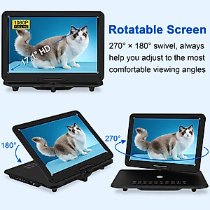19.6" Portable DVD Player with 17.1" HD Swivel Screen, 4H Rechargeable Battery, Support USB/SD Card/Discs/Sync TV, Dual Stereo Speakers, Last Memory, Car Charger, Remote Control
