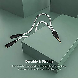 DUKABEL Headphone Splitter, Knitted 3.5mm Audio Splitter TRS 3-Pole Aux Splitter Cable for Headphones Earphones Speakers -Zebra White