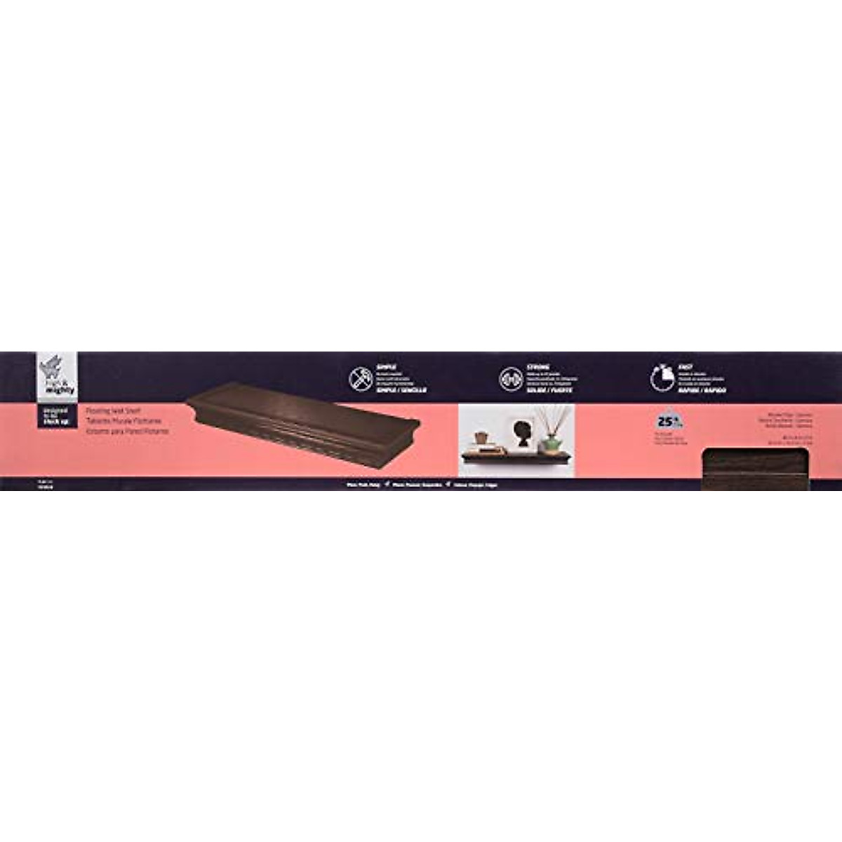 HIGH & MIGHTY 515618 Decorative 36" Floating Shelf Holds up to 25lbs, Easy Tool-Free Dry Wall Installation, Beveled, Retail Packaging, Espresso