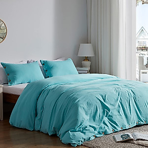 SunStyle Home Twin Size Duvet Cover Set with Buttons Closure Navy Blue, 2 Pieces Solid Color Ultra Soft Skin-Friendly Comforter Cover Set (1 Duvet Cover +1 Pillowcase)