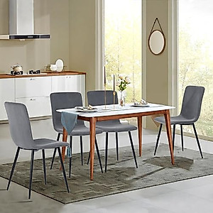 FurnitureR Scandinavian Dining Chairs Set of 4, Comfy Side Chair with Velvet Seat Sturdy Metal Legs for Kitchen Living Bedroom, Charcoal