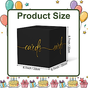 Black Card Box with Gold Foil Design Wedding Card Box Gift Cards Receiving Box for Party Graduation Bridal or Baby Showers, Raffle Ticket Box Money Box for Birthday Retirements Anniversaries Halloween