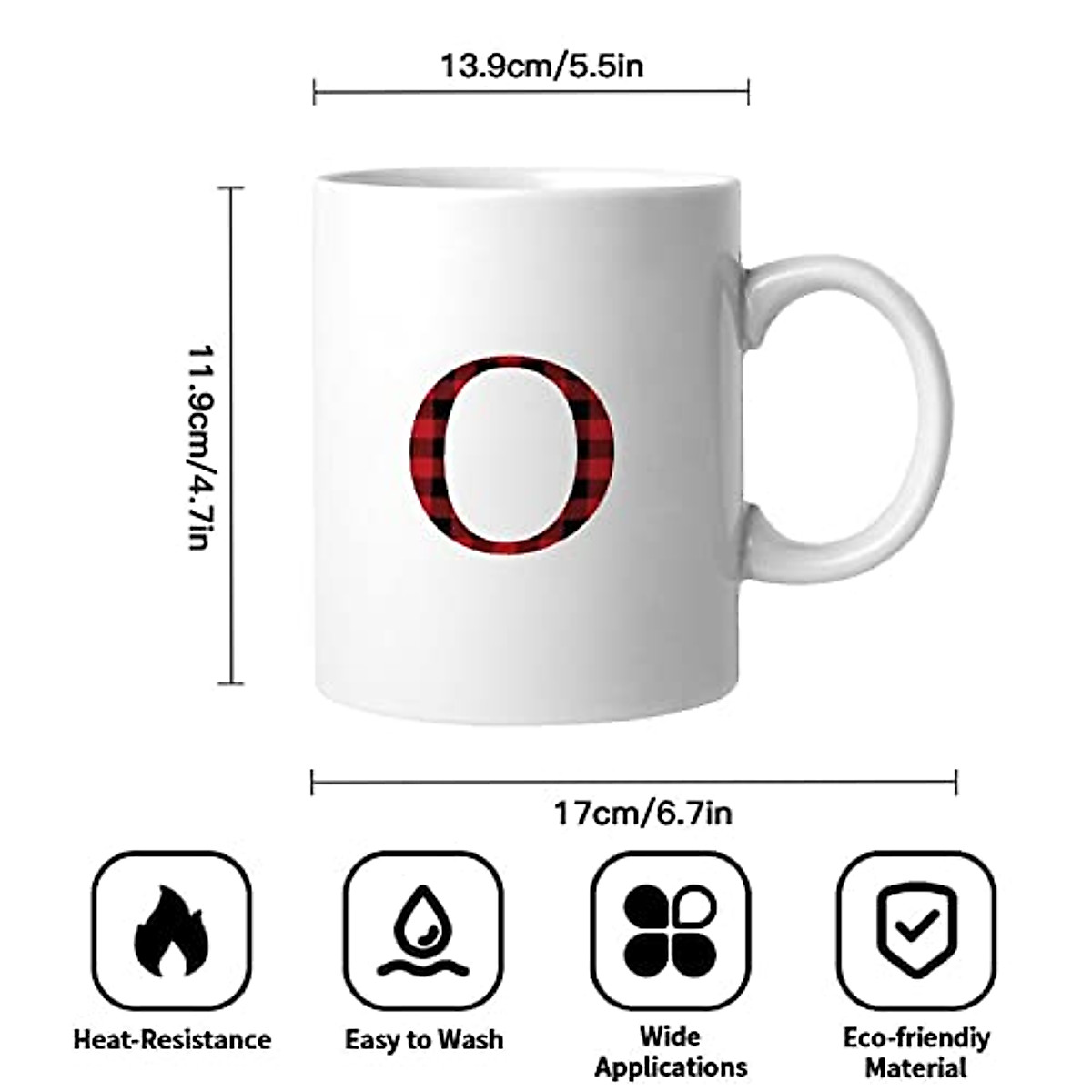 Yelolyio English Alphabet Letter Coffee Mugs, Christmas Black Red Buffalo Plaid Monogram Letter O Mug, Any Letter Floral Alphabet Coffee Cup For Her Birthday Christmas Mothers Day Coffee Mug 11oz