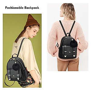 Girls Cute Mini Backpack Purse Fashion School Bags PU Leather Casual Backpack for Teens Women Black