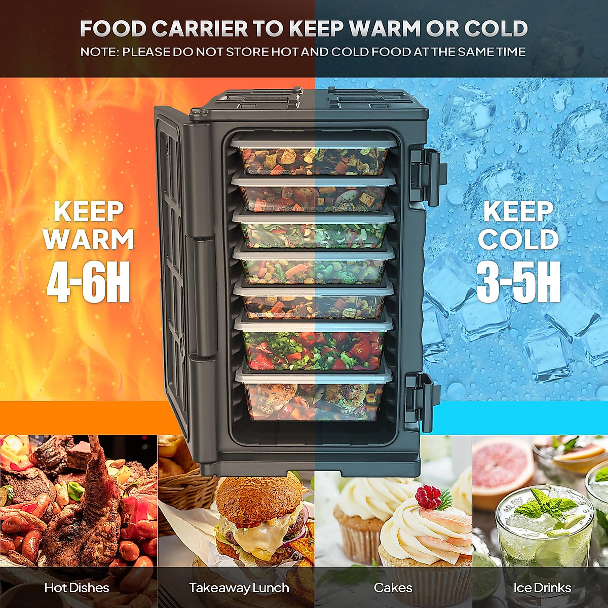 ROVSUN 109 QT Insulated Food Pan Carrier, Hot Box Food Warmer w/Wheels Double Buckles and Handles, Stackable Hot Boxes for Catering Restaurant Canteen Family Party