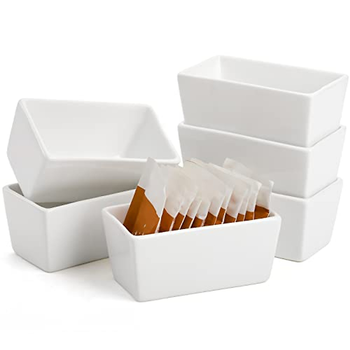 Elsjoy Set of 6 Ceramic Sugar Packet Holders, 5 Oz Porcelain Sugar Bag Bowl Caddy Tea Packet Storage Container Dispenser for Kitchen, Cafe, Restaurant
