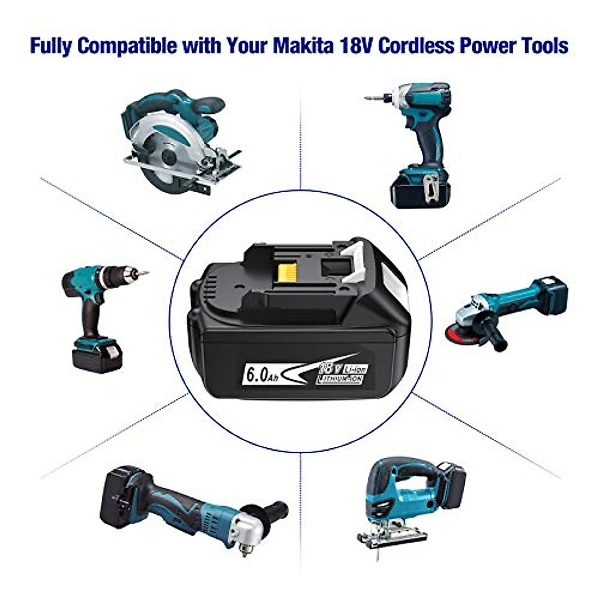 Upgraded 6.0Ah Lithium-Ion Battery Replace for Makita 18v Battery, Compatible with Makita 18volt Power Tools BL1860B BL1860 BL1850 BL1850B BL1840 BL1840B BL1830 BL1830B BL1815 BL1815B LXT-400, 2 Pack