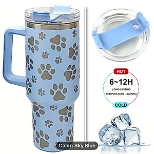 Generic 40 oz Tumbler with Handle & Fruit Infuser, Stainless Steel Vacuum Insulated Cup with Lid & Straw, Water Infusion Bottle Cupholder Friendly Travel Mug Gifts for Women Men Her (Light blue)