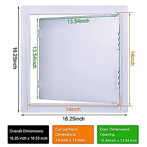 PNKKODW Plumbing Access Panel for Drywall 14 x 14 Inch Plastic Access Door Wall Access Panel Ceiling Reinforced Hinged Durable White