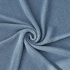 Queenshin 100% Cotton Cozy Cable Knit Throw, Lightweight Fluffy Snuggle Bed Sofa Decorative Knitted Blanket 50 * 60 Inch, Blue