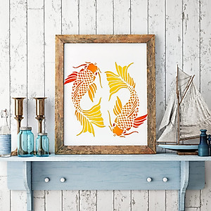 FINGERINSPIRE Koi Drawing Painting Stencils Templates (11.8x11.8inch) Plastic Koi Fish Stencils Decoration Square Carp Stencils for Painting on Wood, Floor, Wall and Fabric