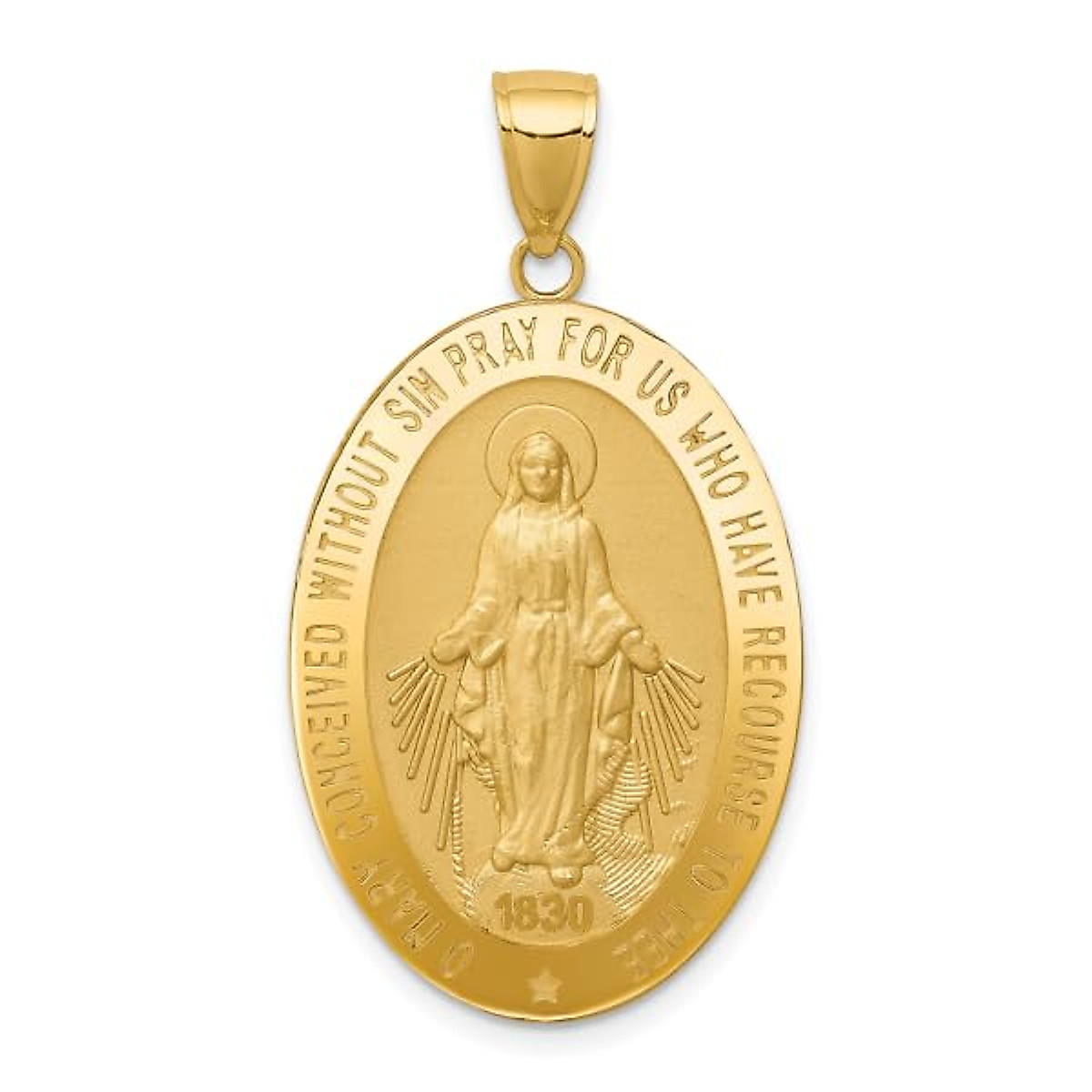 IceCarats 14K Yellow Gold Our Lady of Miraculous Medal Blessed Virgin Mary Necklace Charm Pendant 38mm x 20.5mm Only