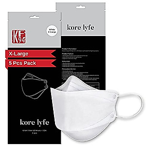 [10 PCS] 25% LARGER KF94 Face Mask - X-LARGE WHITE - [Made in Korea] - In 5 PCS Reclosable Package - Breathable Premium Quality - [Package in English]