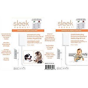 Sleek Socket No Shock Child & Pet Protector Outlet Concealer with Protective Cord Clips, Flat Extension Cord with 3 Outlets Power Strip (Safeguards Toddlers and Pets from Chewing Dangerous Cords)