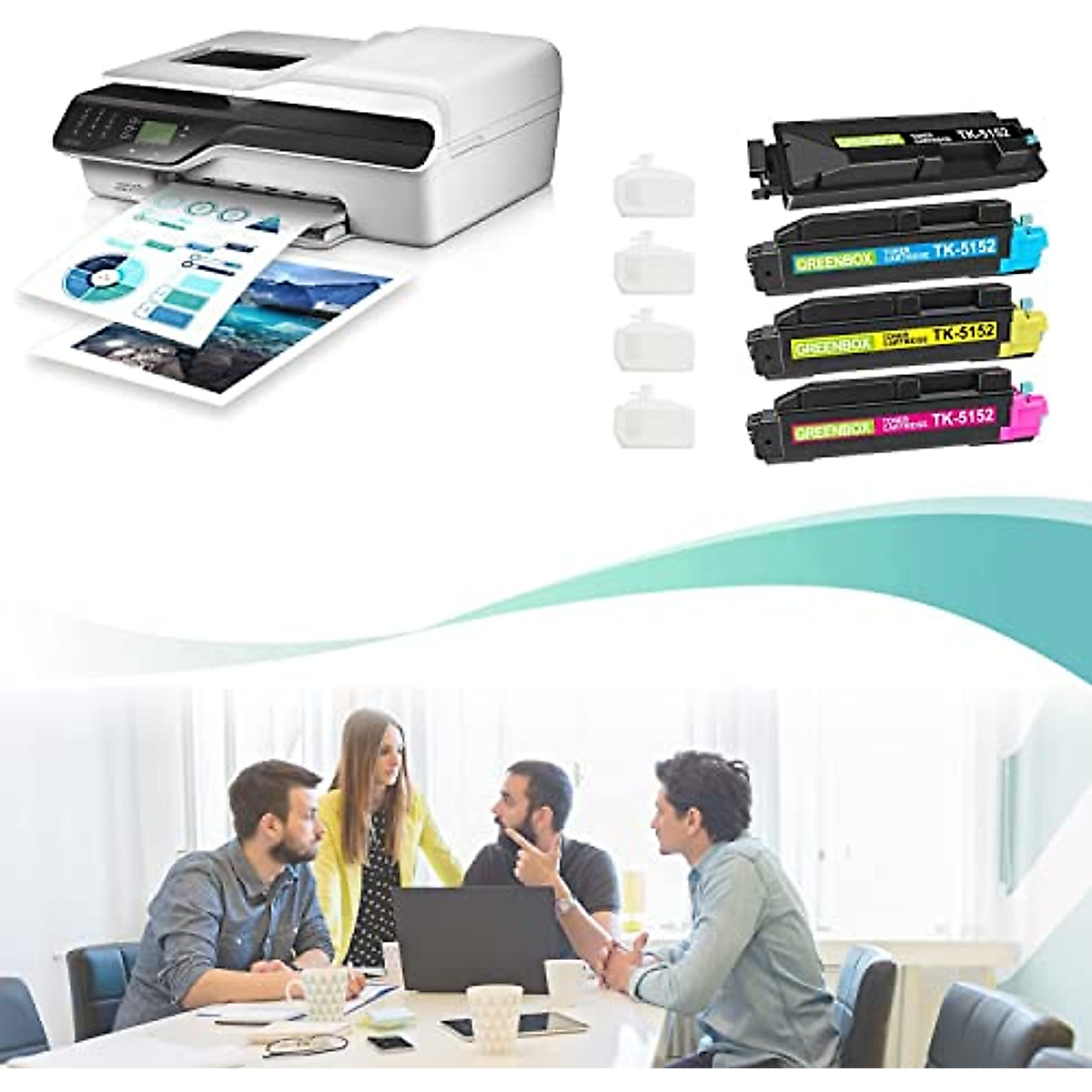 GREENBOX Compatible Toner Cartridge Replacement for Kyocera TK-5152 TK5152 for Mita ECOSYS M6535cidn M6035cidn P6035cdn TK-5152K TK-5152C TK-5152M TK-5152Y Printer (4 Pack), Black