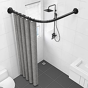Shower Curtain Rail L Shaped Curved Shower Curtain Rod, For Bathtub, Closet, Doorway, 304 Stainless Steel, Including Fittings, Black (90-130cm/90-130cm)