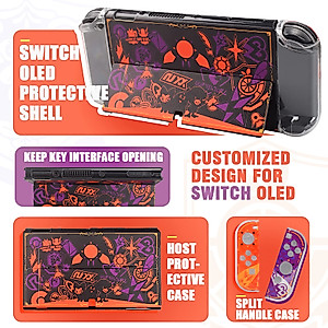 Carrying Case Compatible with Nintendo Switch Oled（Scarlet & Violet ),Switch Oled Case Cover with Screen Protector,Playstand,Thumb Grip Caps for Nintendo Switch Oled.