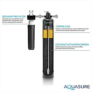 Aquasure Fortitude Pro Series High Performance Whole House 1.5 CF KDF/GAC Mix Media Water Treatment System with 20" Pleated Sediment Water Filter