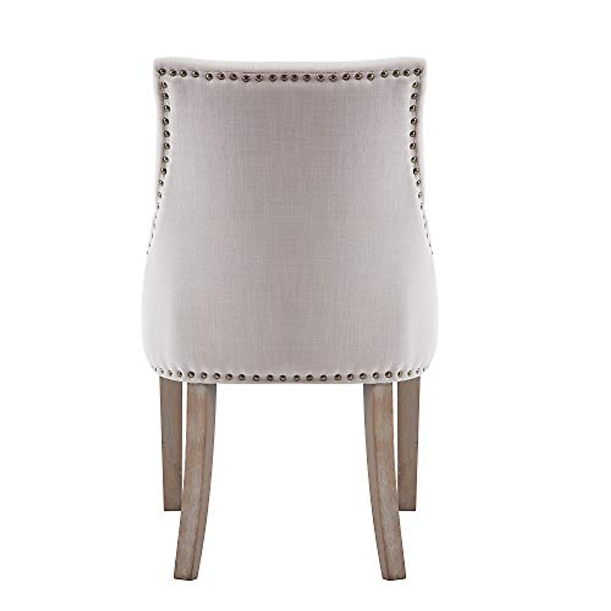 NOBPEINT Dining Chair Beige Fabric Leisure Padded Ring Chair, Nailed Trim, Set of 2