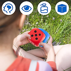 Zomiboo 2 Pcs Large Foam Dice Soft Jumbo Dot Dice Learning 6 Sided Foam Dice Fake Giant Dice Anxiety Relieve Dice Gifts for Christmas Stress Relief(Red, Blue,2.3 Inch)