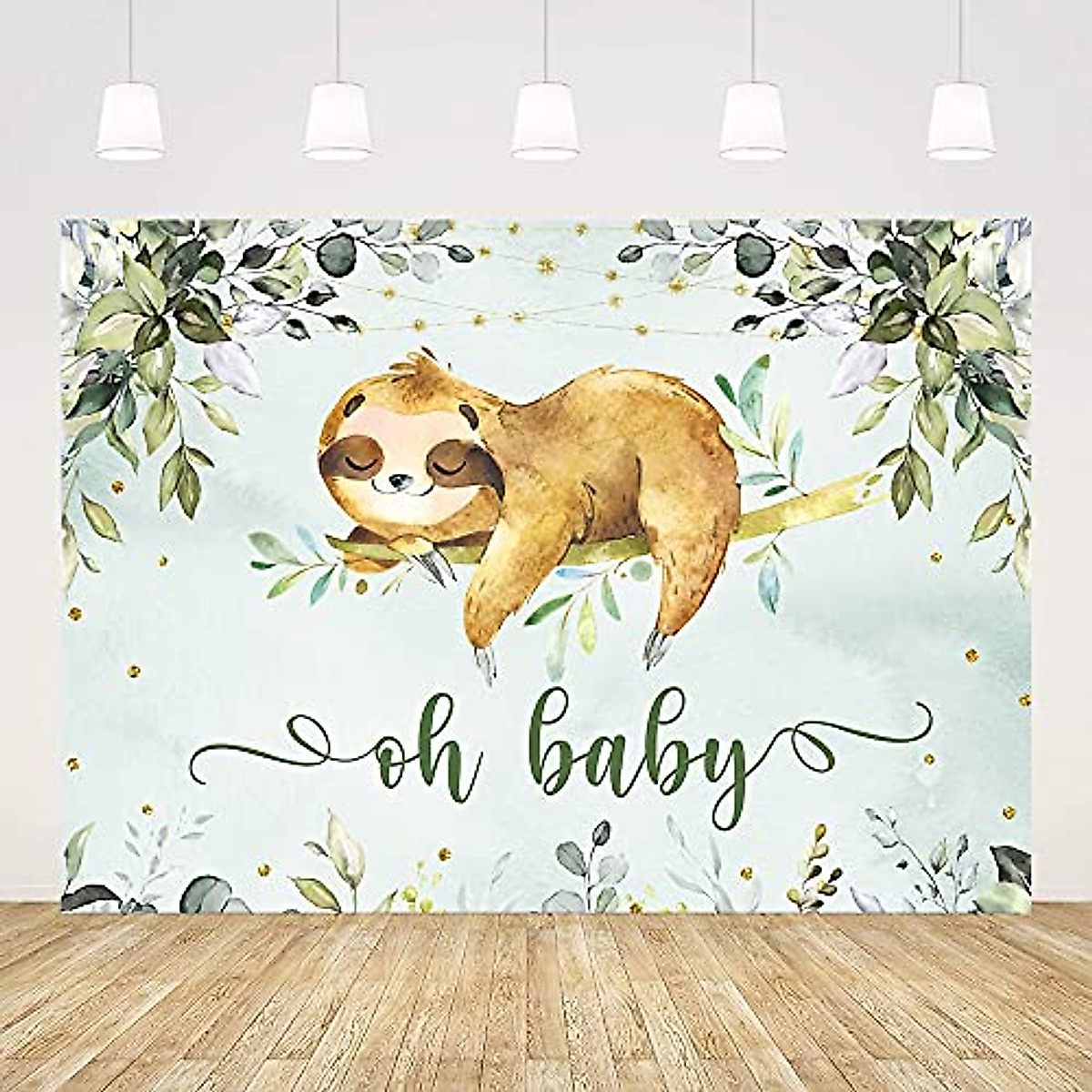 Ticuenicoa 5x3ft Sloth Baby Shower Backdrop Oh Baby Backdrops for Babyshower Party Green Leaves Jungle Animals Photo Background for Photography Kids Birthday Cake Table Decoration Gender Reveal Favors