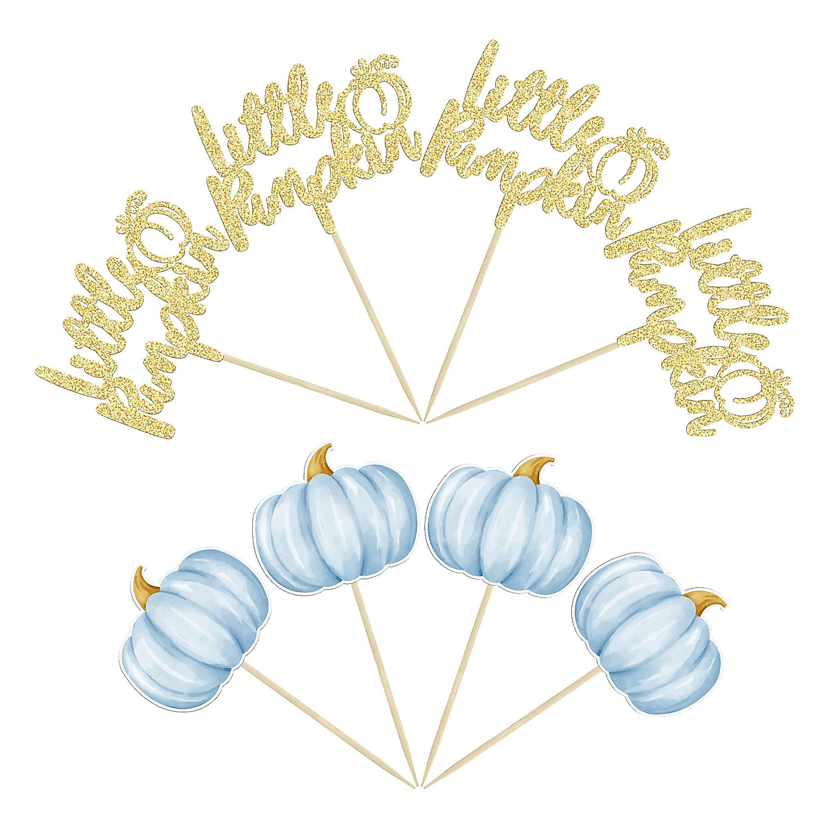 Gyufise 24Pcs Little Pumpkin Cupcake Toppers Blue Pumpkin Cake Toppers Gender Reveal Cake Decorations for Thanksgiving Birthday Baby Shower Fall Theme Party Decoration Supplies