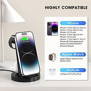 3 in 1 Charging Station for iPhone, Wireless Charger for iPhone 14 13 12 11 X Pro Max & Apple Watch - Charging Stand Dock for AirPods