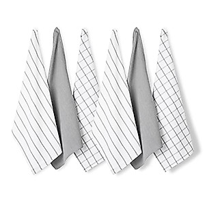 LANE LINEN Kitchen Towels and Dishcloths Set - Pack of 6 Cotton Dish Cloths, 18”x 28”, Soft Hand for Kitchen, Tea Towels, Premium Quick Drying Cleaning Grey