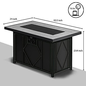 BALI OUTDOORS 42 inch Rectangular Propane Gas Fire Pit Table with Blue Fire Glass, Fire Pits Outdoor for Outside Patio and Garden
