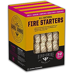 PK Grills Fire & Smoke Society Natural Starters for Grill Wood Burn Stove Fireplace Camping BBQ Outdoor Camp Pit Charcoal Chimney Pizza Oven Firestarters 2-Pack, 64 Count, PKUA-FSFS2 Multicolor