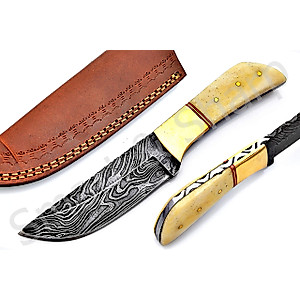 Smart & Sharp Custom Handmade Damascus Steel Hunting Knife/Skinning Knife AA-17280 (Natural Bone)
