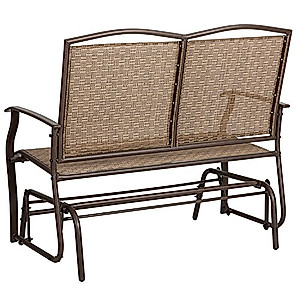 Marble Field Patio Swing Glider Bench for 2 Person, Garden Rocking Loveseat Chair, Rattan Resin Wicker Brown