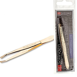 Solingen Stainless Steel Professional Slanted Tip Tweezers | Best Shaped for Eyebrows Extensions Chin Cheek Face Facial Hair | Made in Germany