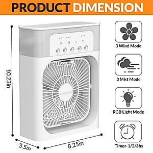 Portable Ice Fan Air Cooler With water For Frost Cube Fan, 3 In 1 Mist Mini Evaporative Cooling Fan with LED, Timer, 3 Wind Speeds 3 Spray Modes for Home Office Bedroom Table and Desktop